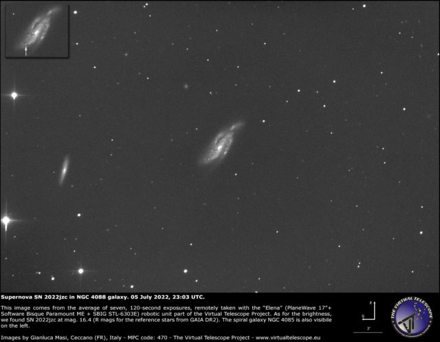 Supernova SN 2022jzc in NGC 4088 spiral galaxy: a image - 5 July 2022. - The Virtual Telescope ...