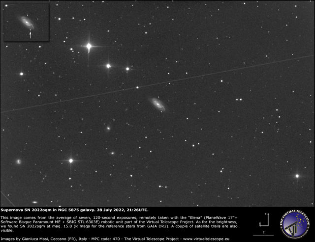Supernova SN 2022oqm in NGC 5875 spiral galaxy: a image - 28 July 2022. - The Virtual Telescope ...