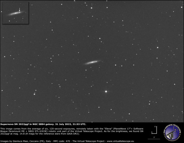Supernova SN 2022pgf in NGC 5894 spiral galaxy: a image - 31 July 2022. - The Virtual Telescope ...