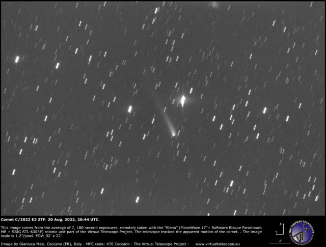 Comet C/2022 E3 ZTF: a new image - 20 Aug. 2022. - The Virtual Telescope Project 2.0