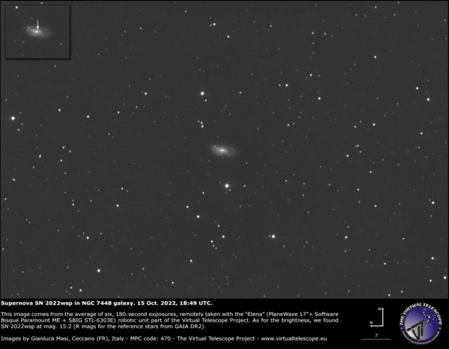 Supernova SN 2022wsp in NGC 7448 galaxy: a image - 15 Oct. 2022. - The Virtual Telescope Project 2.0