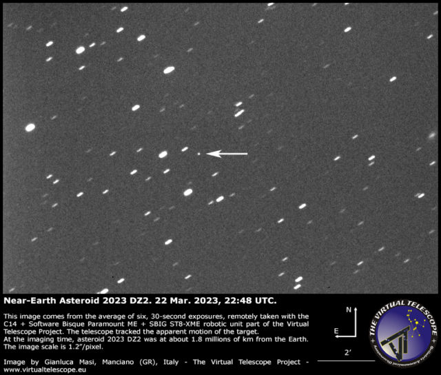 Near-Earth Asteroid 2023 DZ2 very close encounter: a image - 22 Mar. 2023 - The Virtual ...