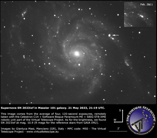 Supernova SN 2023ixf in the Messier 101 spiral galaxy: a image - 21 May 2023. - The Virtual ...