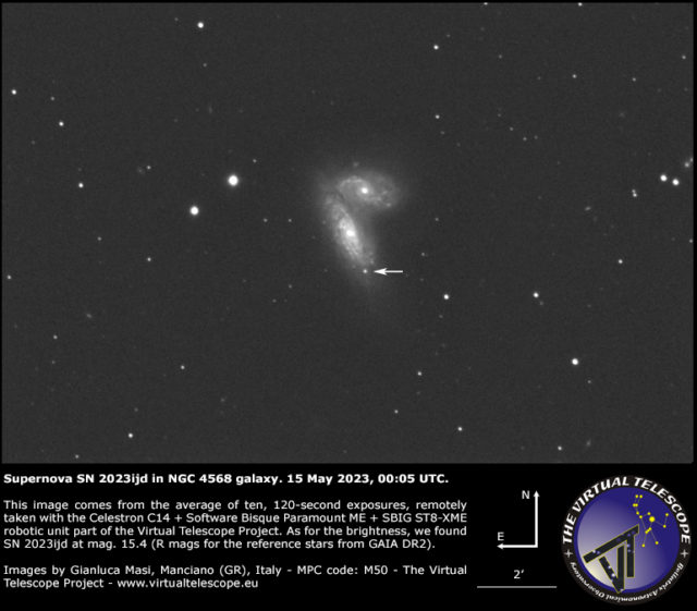 Supernova SN 2023ijd in NGC 4568 galaxy: a image - 15 May 2023. - The Virtual Telescope Project 2.0