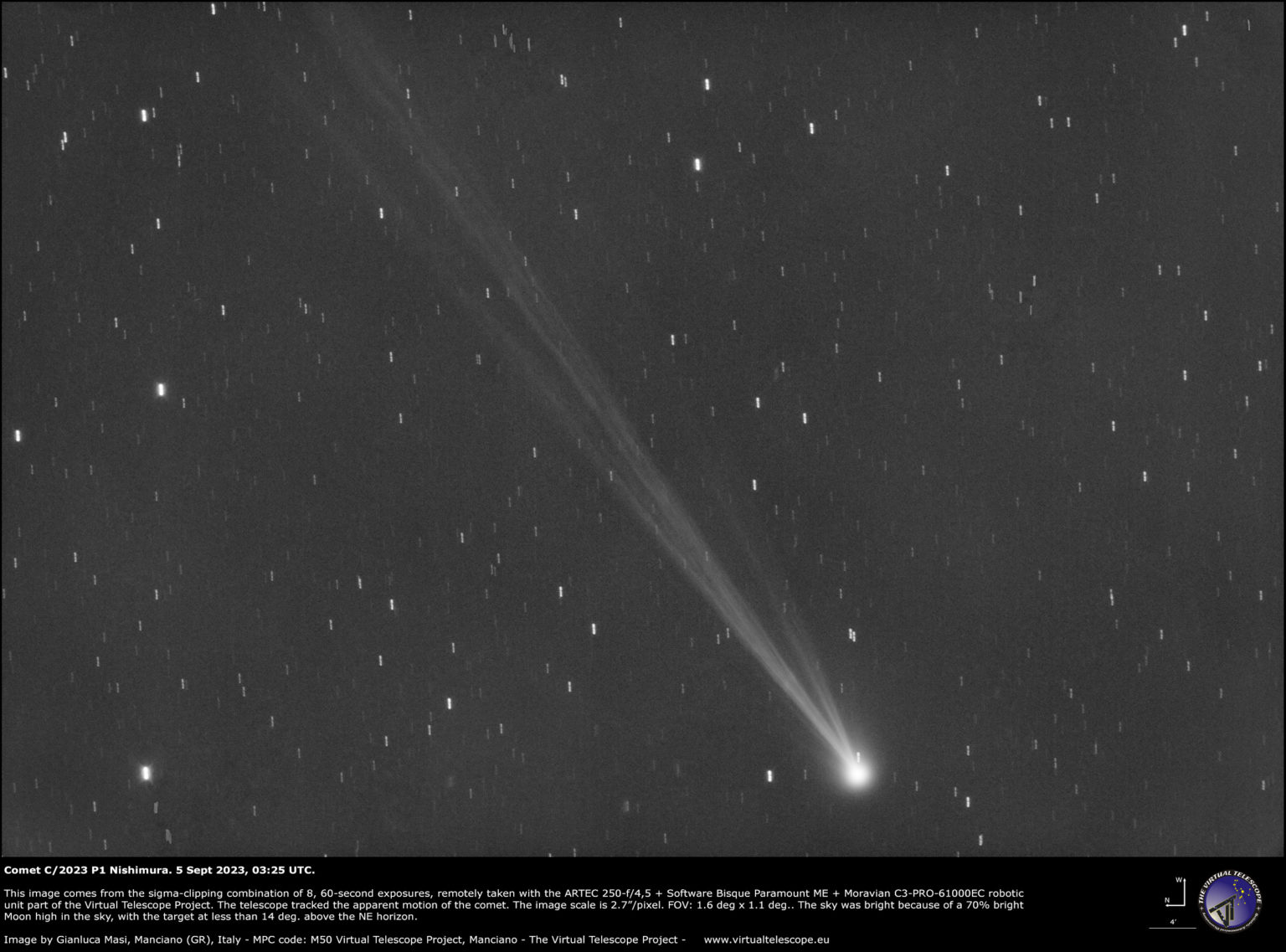 Comet C/2023 P1 Nishimura: a image - 5 Sept. 2023 - The Virtual Telescope Project 2.0