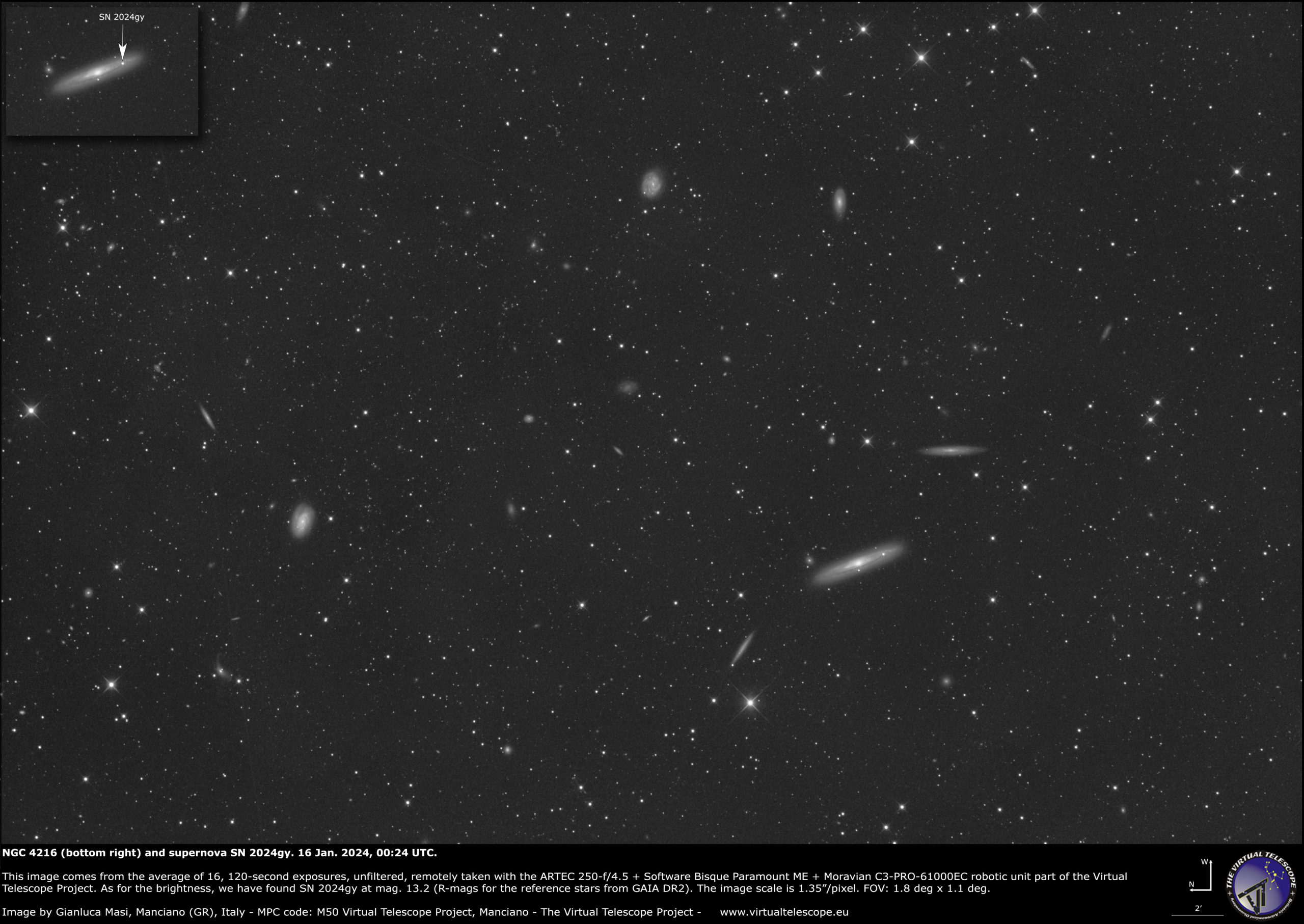 Supernova SN 2024gy in the NGC 4216 spiral galaxy: a image - 16 Jan. 2024. - The Virtual ...