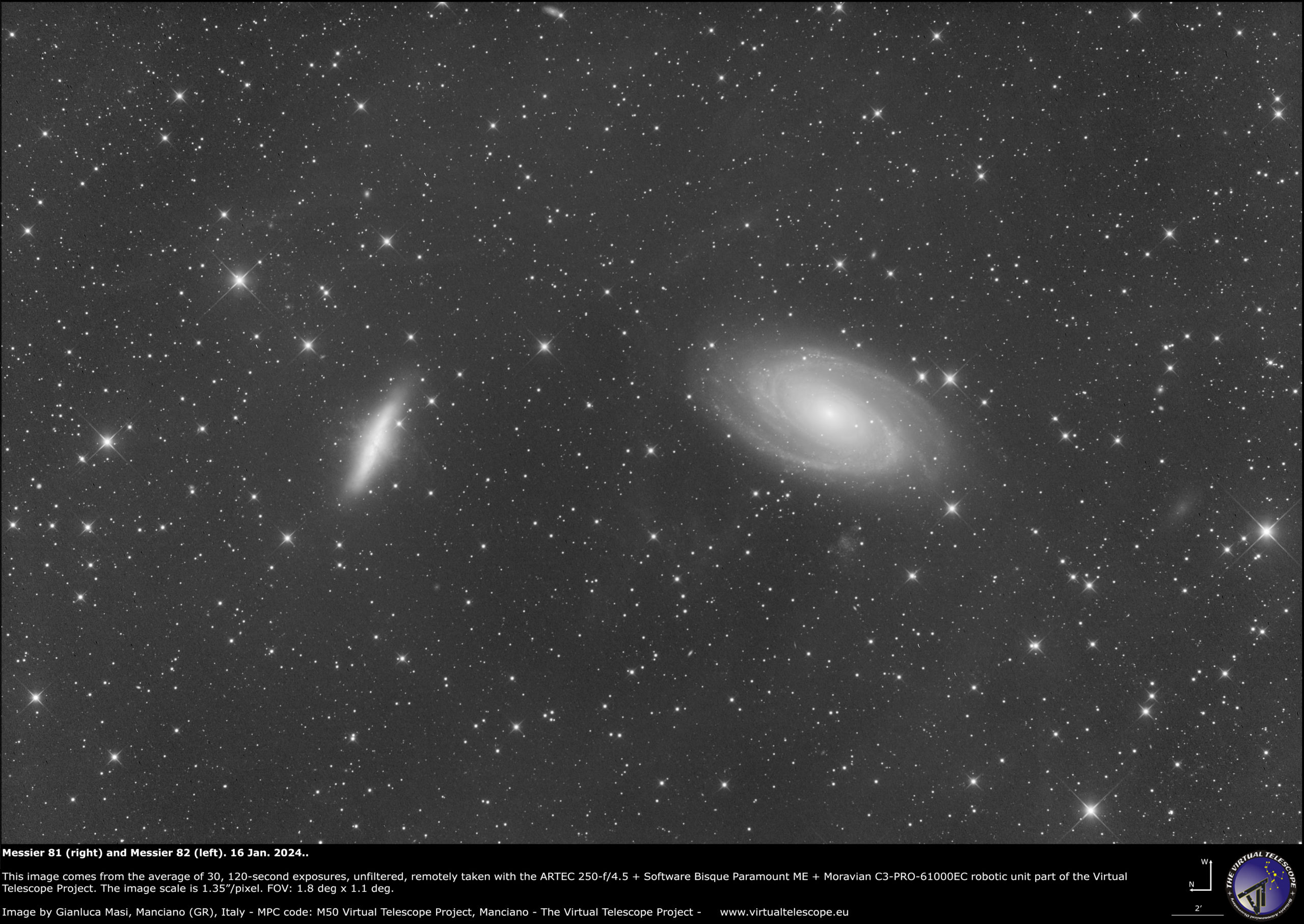 Messier 81 and Messier 82 - 16 Jan. 2024. - The Virtual Telescope Project 2.0