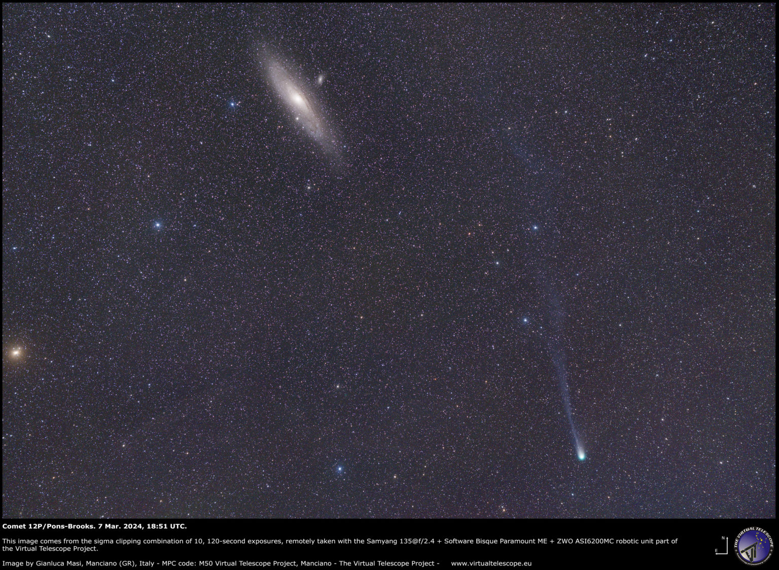 Comet 12P/Pons-Brooks and the Great Andromeda galaxy: a stunning view - 7 Mar. 2024 - The ...
