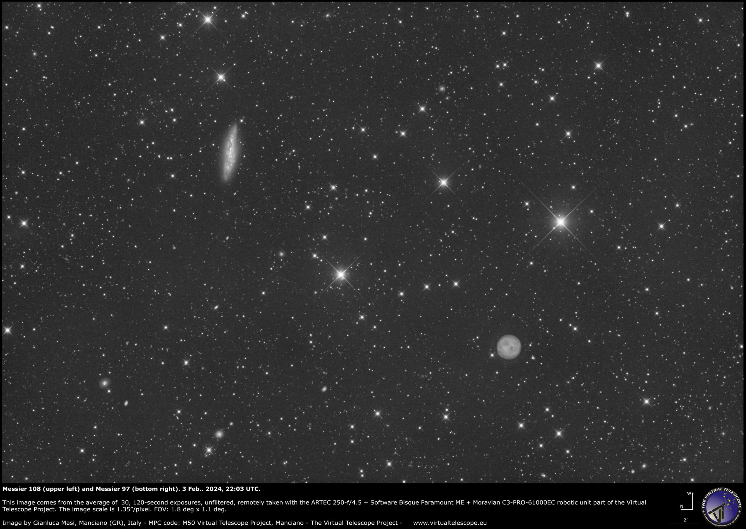 Messier 108 and Messier 97 - 3 Feb. 2024 - The Virtual Telescope Project 2.0