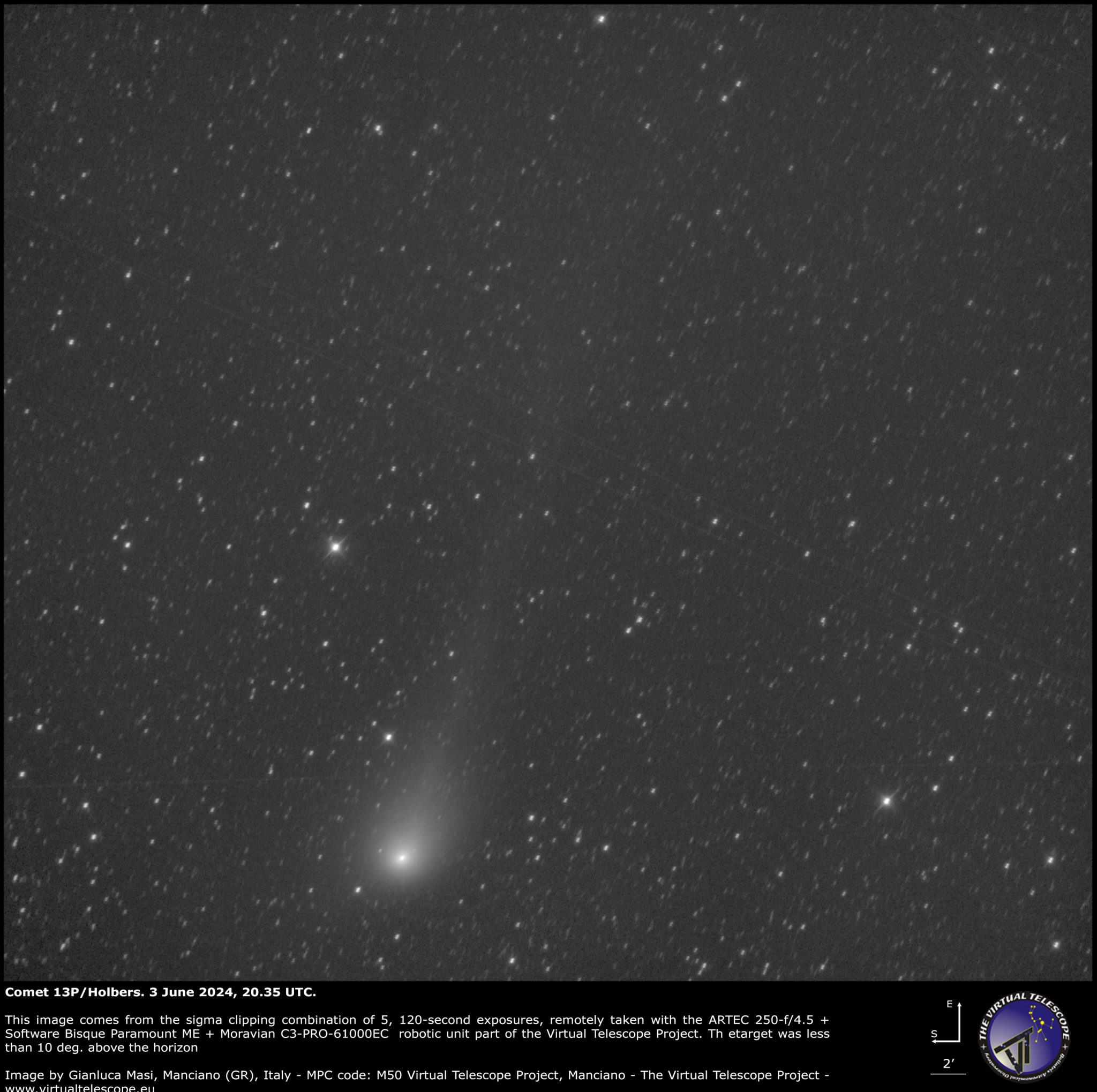Comet 13P/Olbers: an image - 3 June 2024 - The Virtual Telescope ...