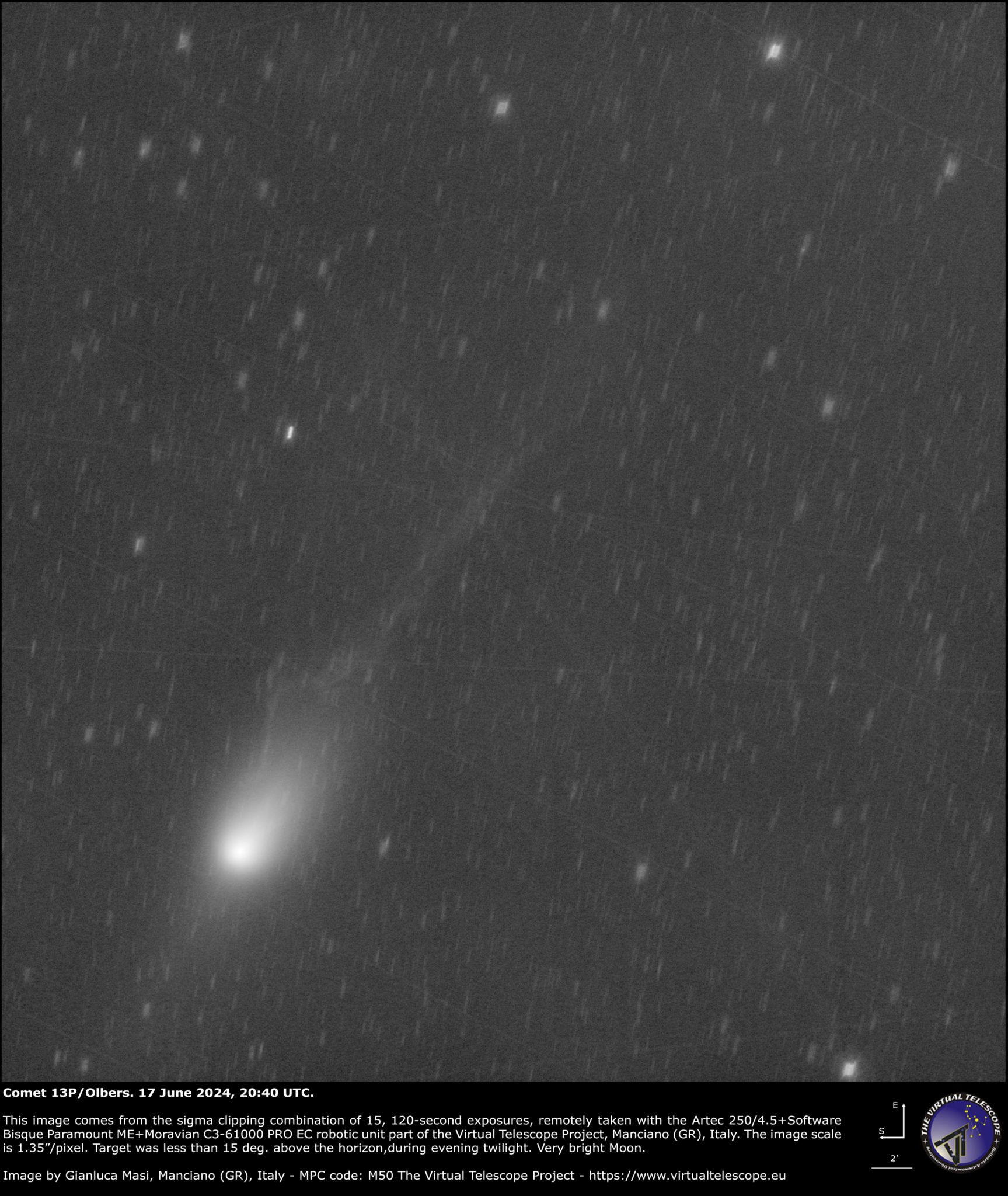 Comet 13P/Olbers: an image - 17 June 2024 - The Virtual Telescope ...
