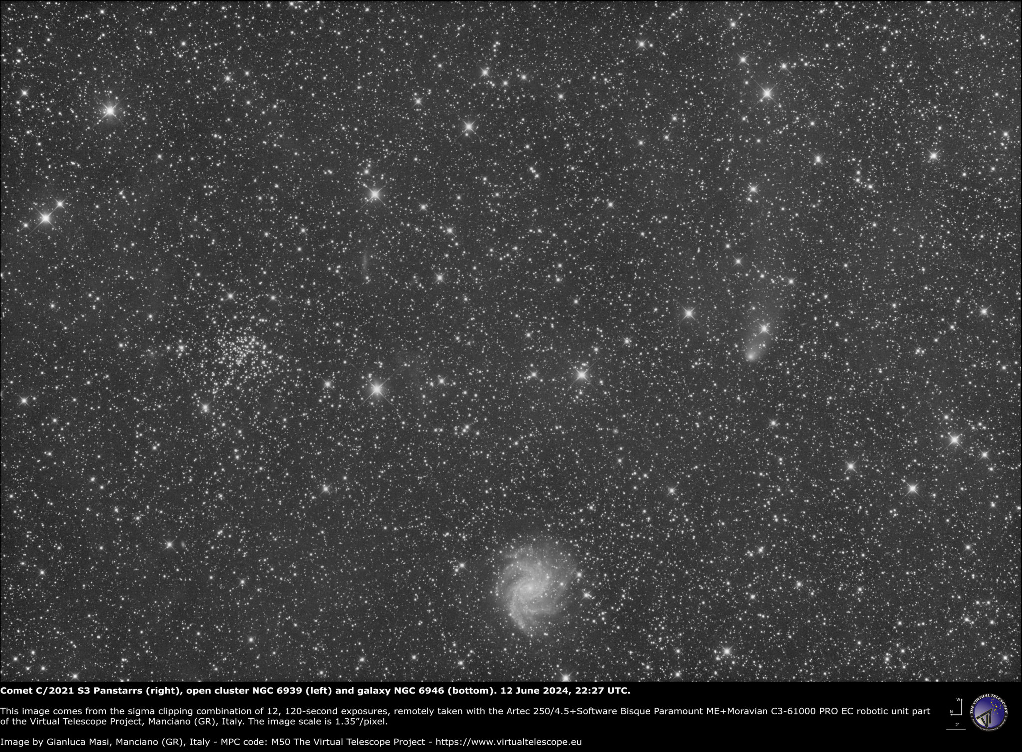 Comet C/2021 S3 Panstarrs, NGC 6946 and NGC 6939: an image - 12 June ...