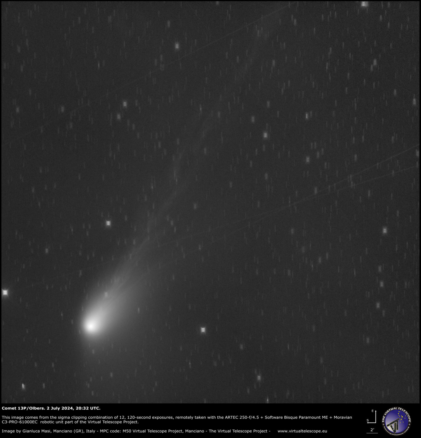 Comet 13P/Olbers: an image - 2 July 2024 - The Virtual Telescope Project 2.0