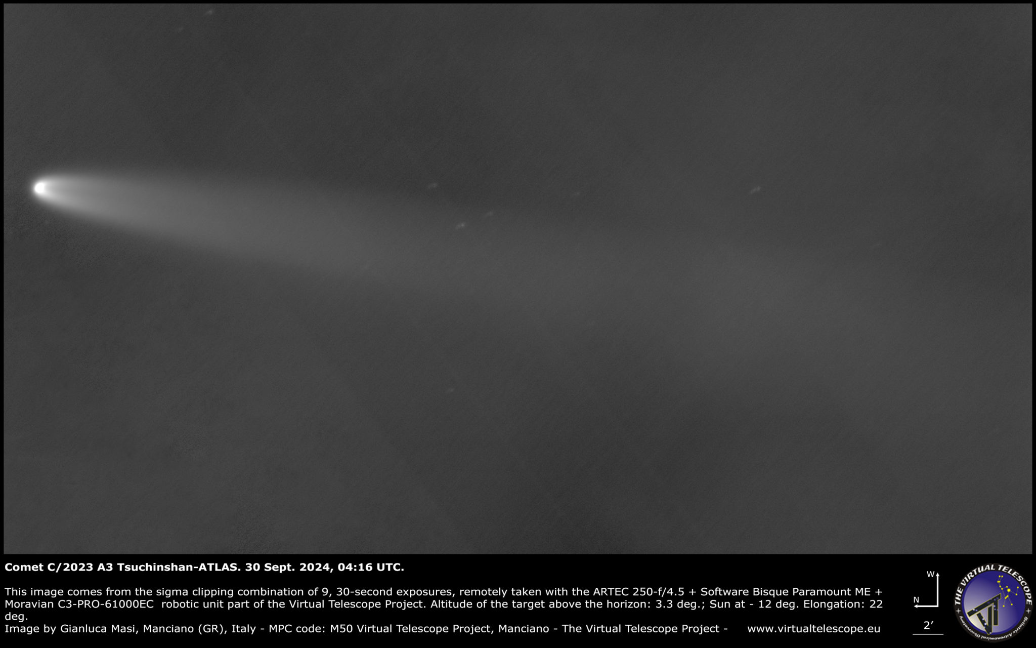 Comet C/2023 A3 Tsuchinshan-ATLAS: a new image - 30 Sept. 2024. - The Virtual Telescope Project 2.0