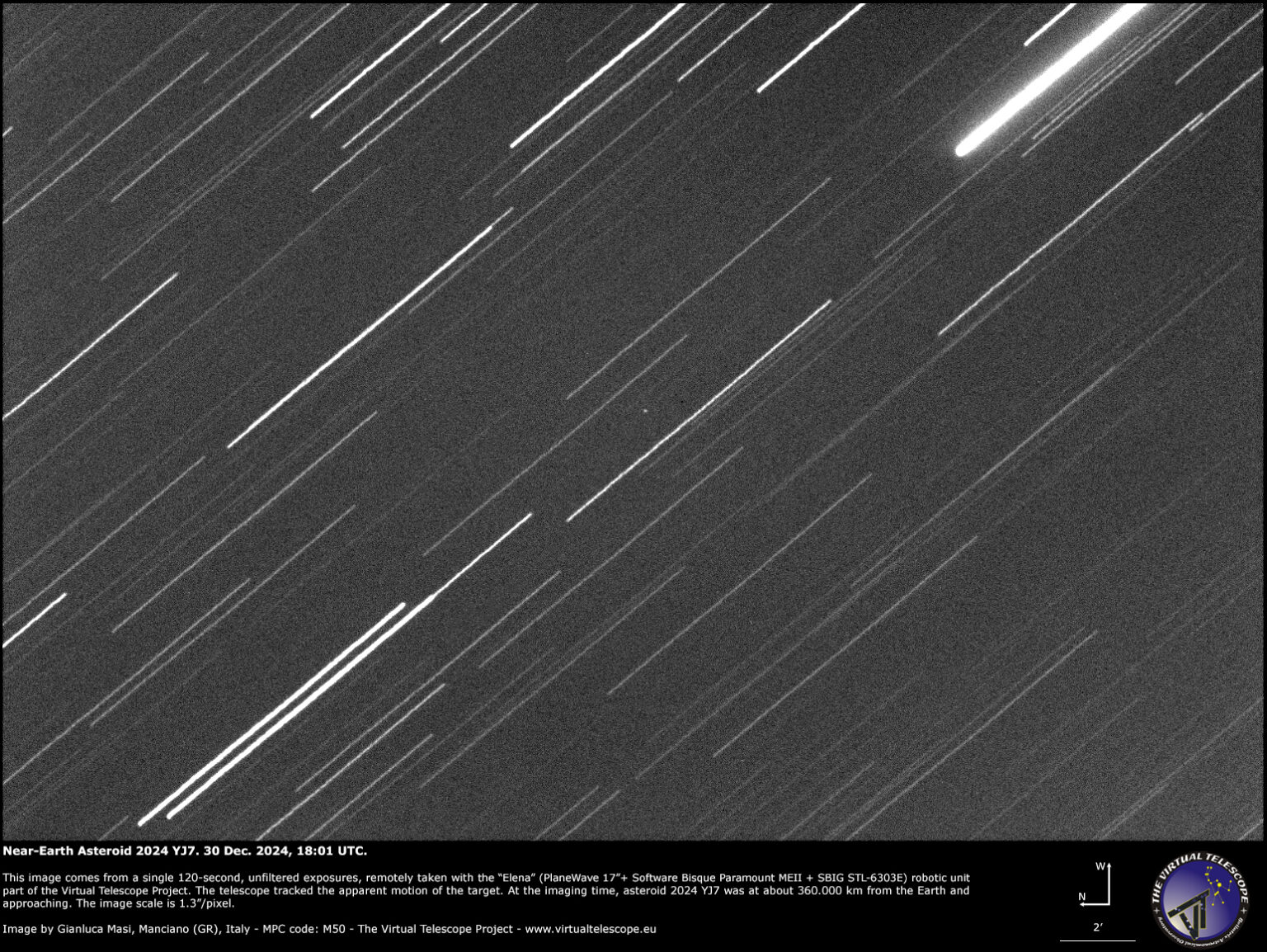 Near-Earth Asteroid 2024 YJ7 very close encounter: an image - 30 Dec ...