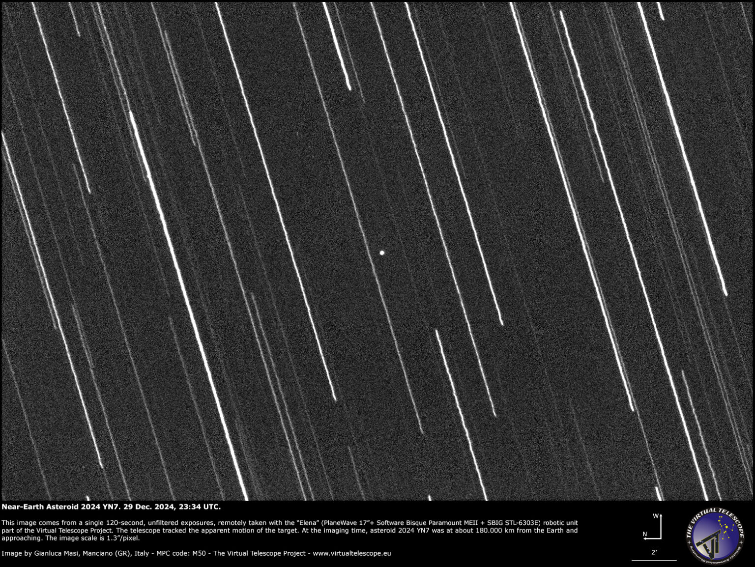 Near-Earth Asteroid 2024 YN7 very close encounter: an image - 29 Dec ...