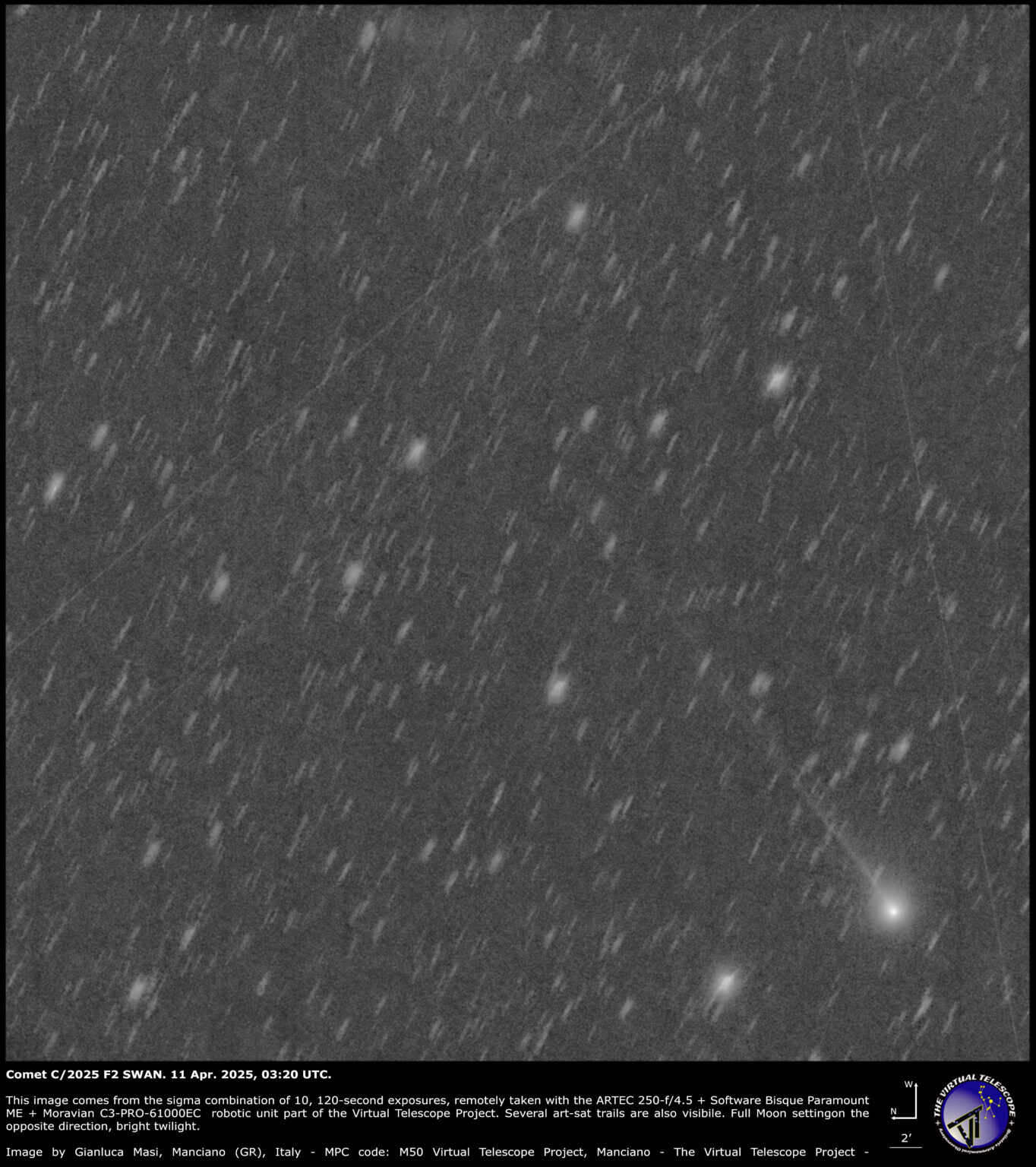 Comet C/2025 F2 SWAN (aka “SWAN25F”): a new image - 11 Apr. 2025 - The Virtual Telescope Project 2.0