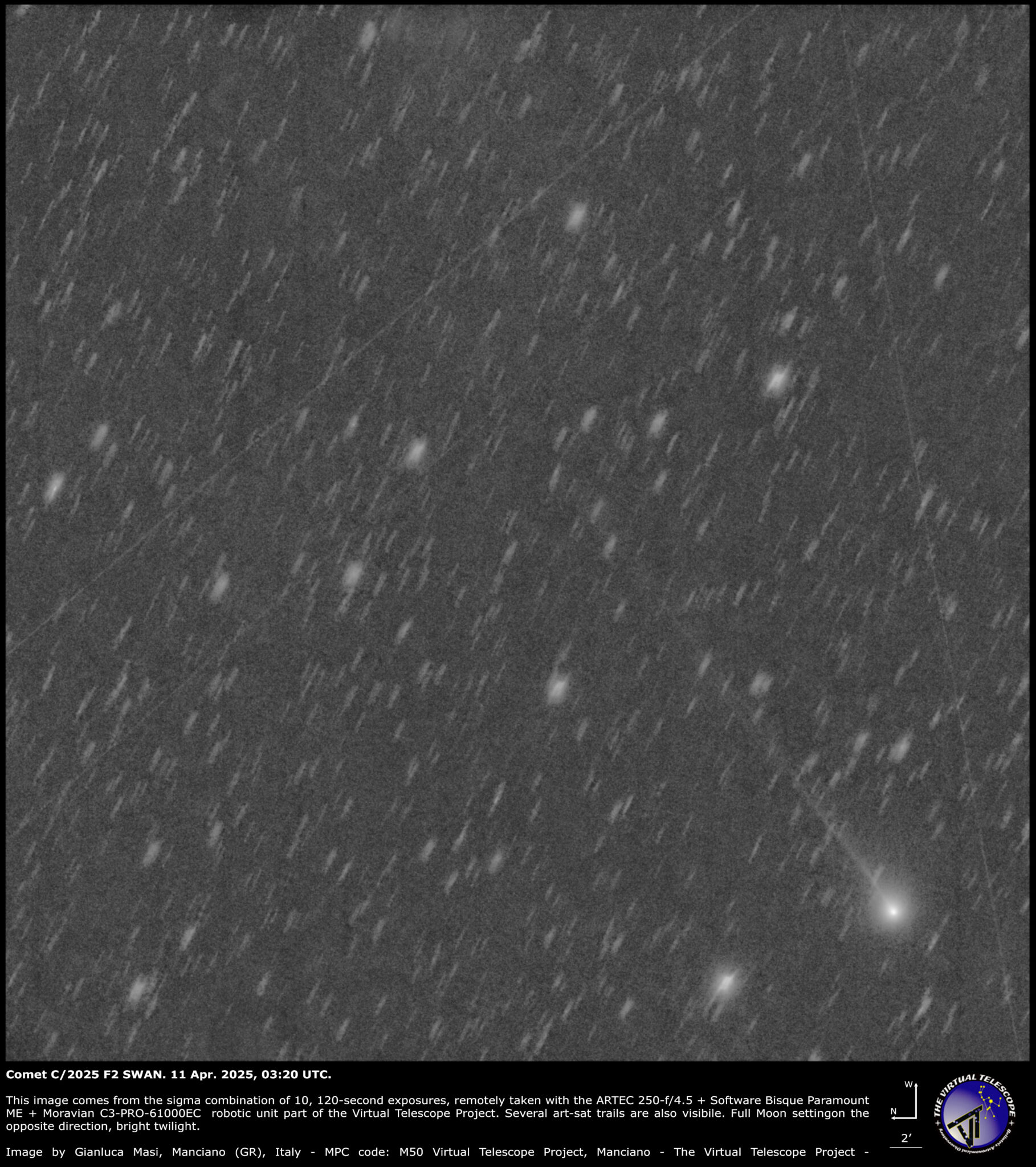 Comet C/2025 F2 SWAN (aka “SWAN25F”): a new image - 11 Apr. 2025 - The Virtual Telescope Project 2.0