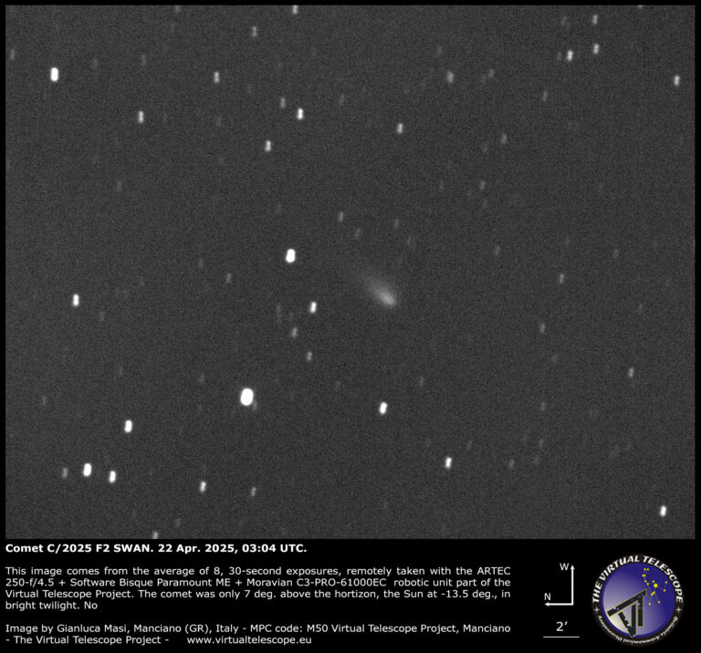 Comet C/2025 F2 SWAN: a new image - 22 Apr. 2025 - The Virtual Telescope Project 2.0