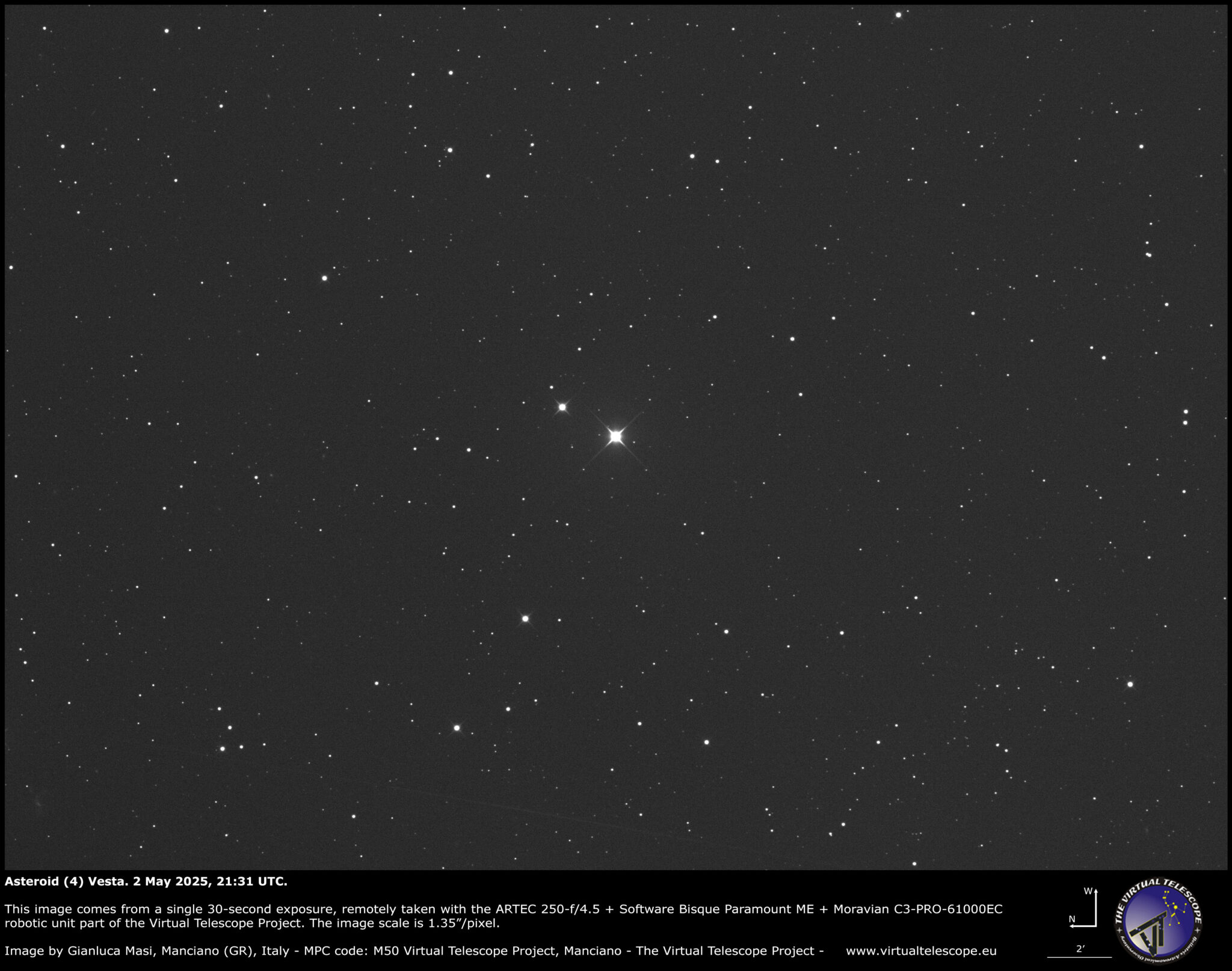 (4) Vesta, the brightest asteroid at opposition: an image - 2 May 2025 ...