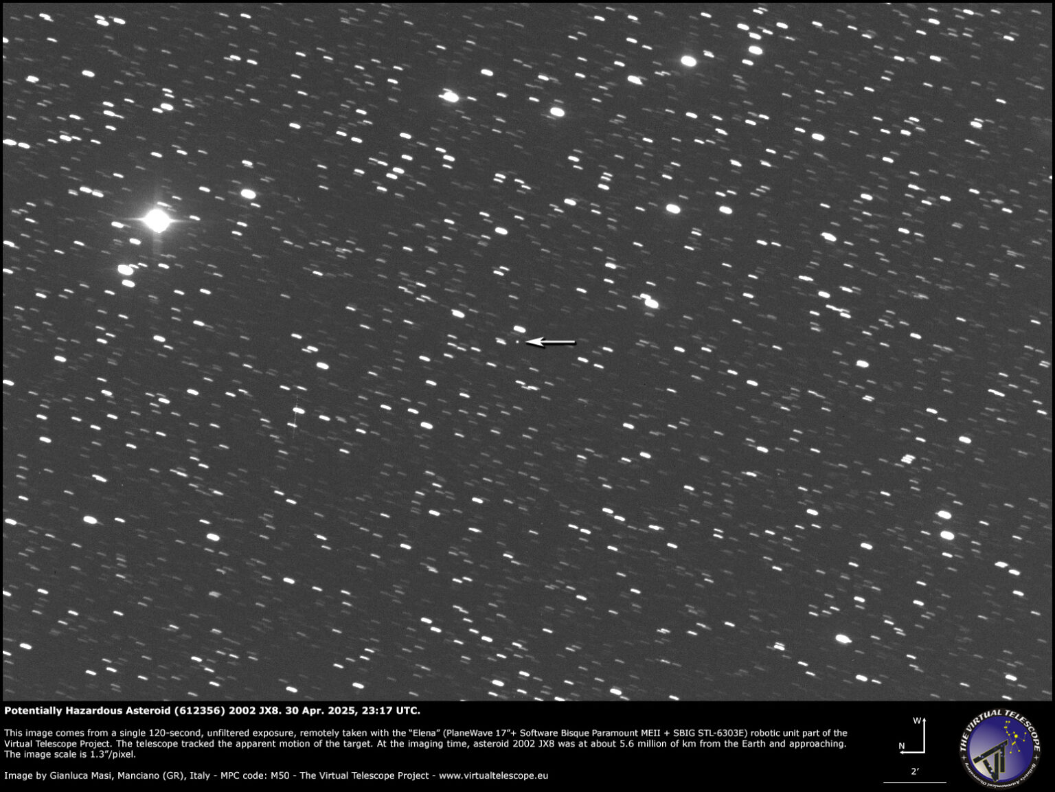 Potentially Hazardous Asteroid (612356) 2002 JX8 close encounter: a new image - 30 Apr. 2025 ...