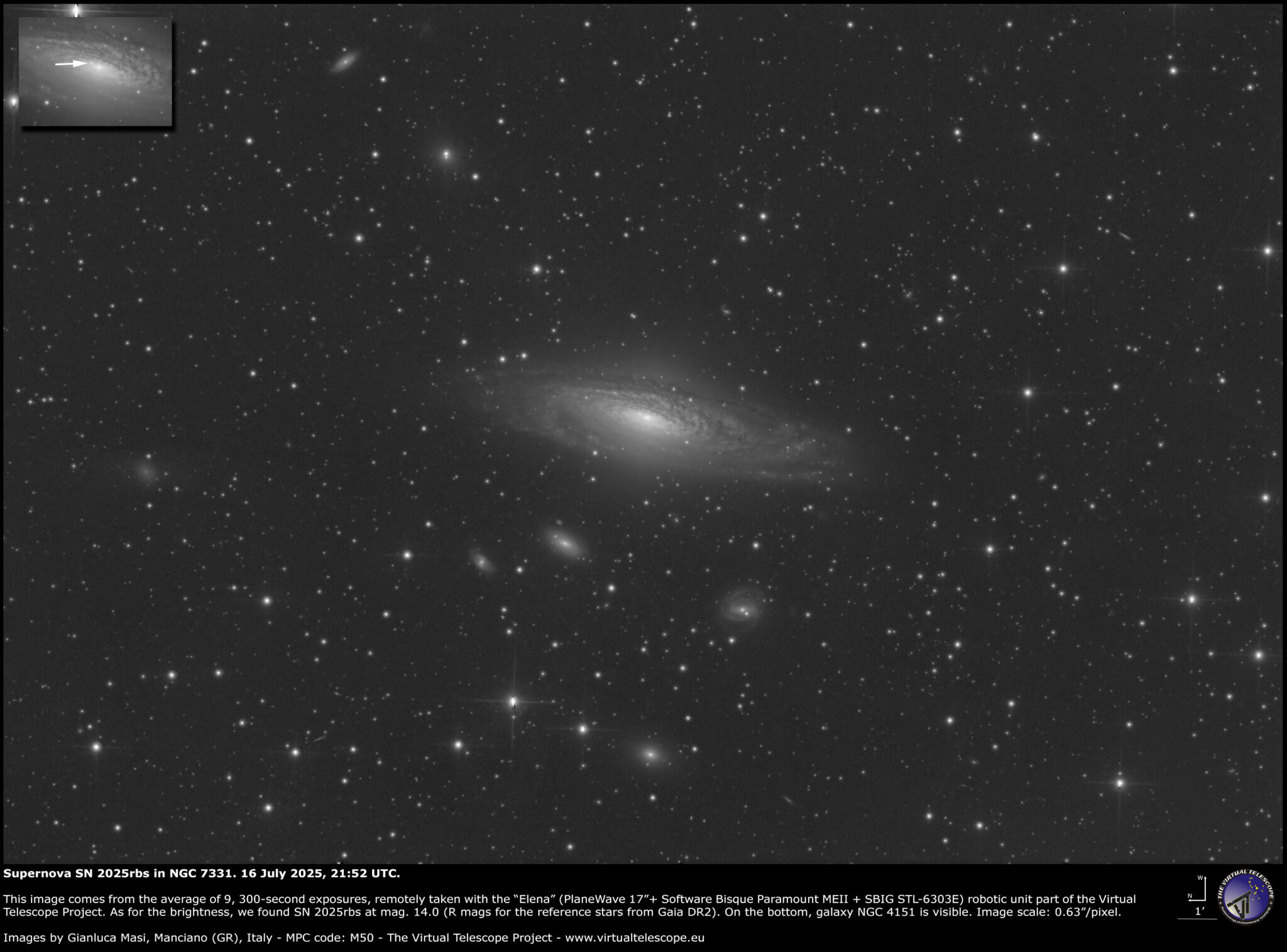 Supernova SN 2025rbs in the NGC 7331 spiral galaxy: an image - 16 July ...