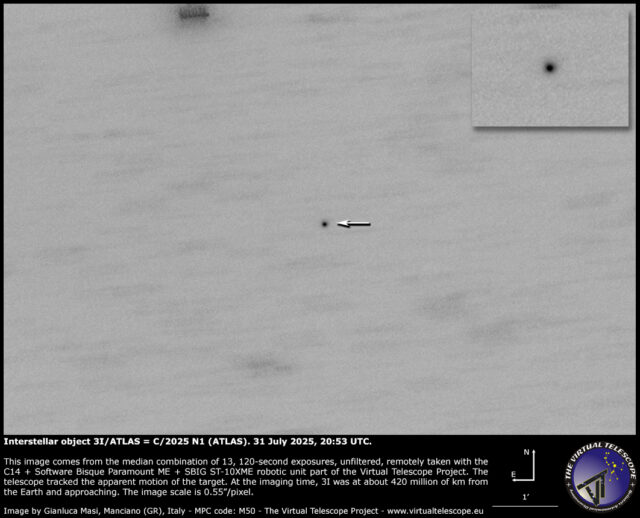 Interstellar object 3I/ATLAS = C/2025 N1 (ATLAS): coma detection - 31 July 2025 - The Virtual ...