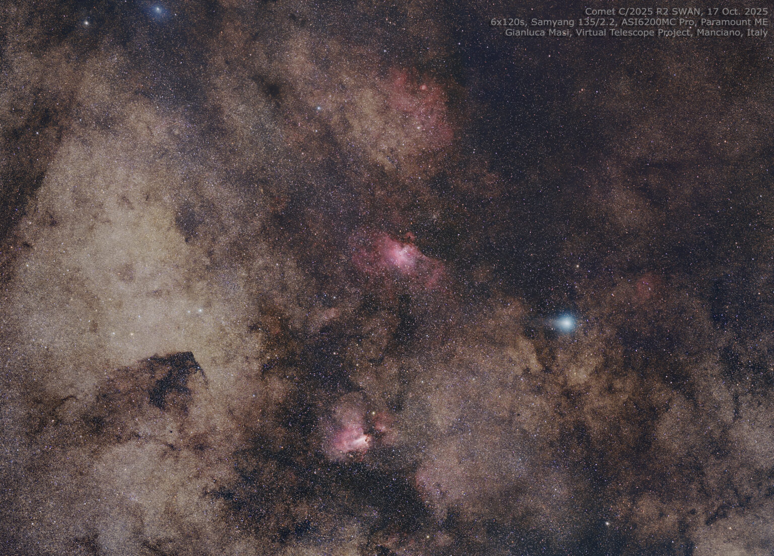 Comet C/2025 R2 SWAN with Messier 16 and Messier 17 - 17 Oct. 2025. - The Virtual Telescope ...